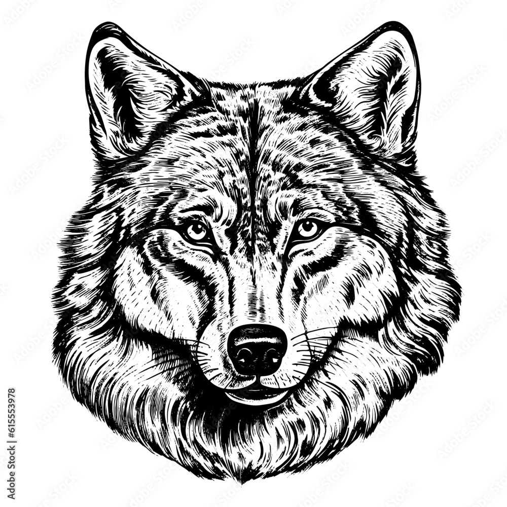 wolf vector drawing. Isolated hand drawn, engraved style illustration ...