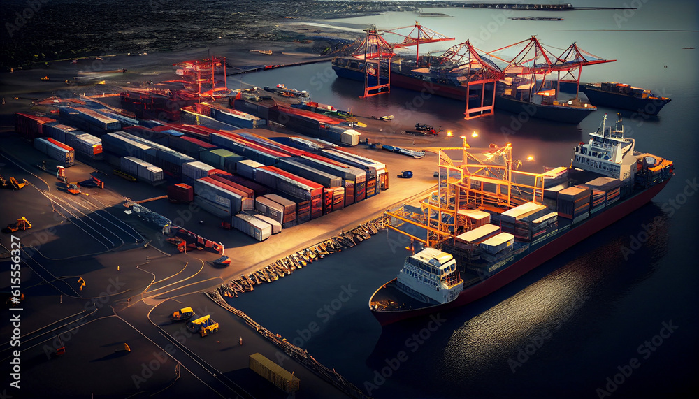 Busy container terminal and harbor scene, a vital hub for international ...