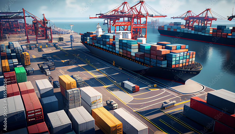 Busy container terminal and harbor scene, a vital hub for international ...