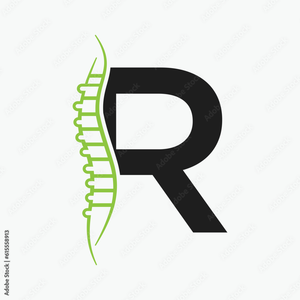 Letter R Orthopedic Health Bone Logo Design With Back Bone Icon. Bone ...