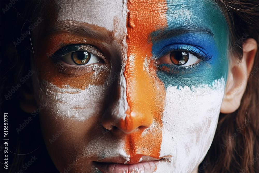 Happy Indian Independence Day.Woman with Makeup with in India flag ...