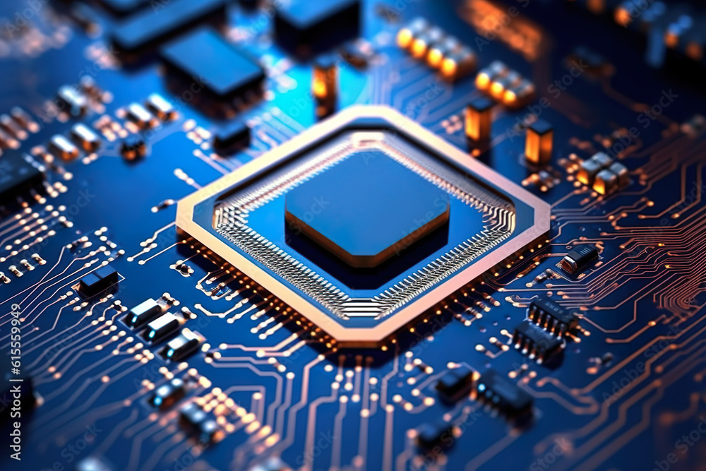 modern microchip on a motherboard, futuristic concept of new processor ...