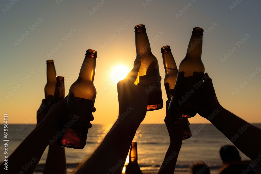 silhouette of a person holding a bottle of beer, Sunset Cheers: A Photo ...