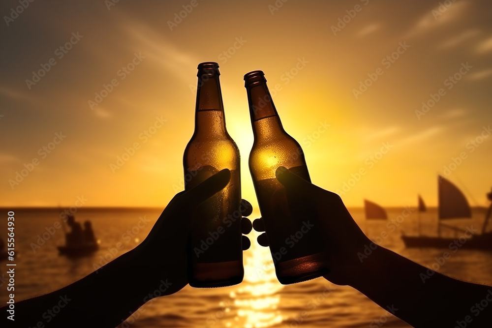 Stockillustratie silhouette of a person holding a bottle of beer ...