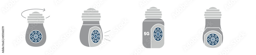 Light bulb camera modern icon set, security cam concept, light bulb ...