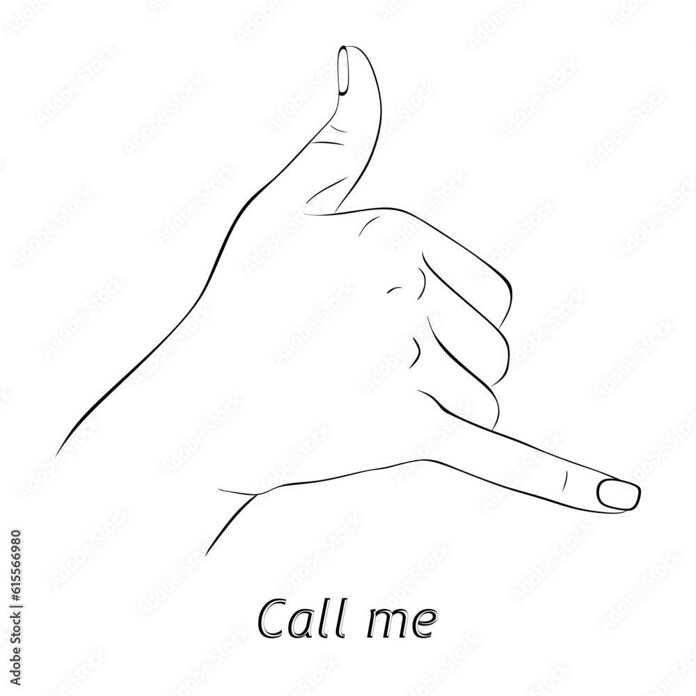 Hand gesture call me in hand drawn sketch style. Female hand showing ...