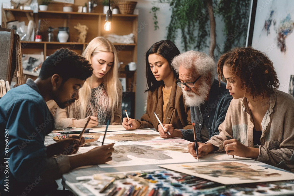 Art workshop with multicultural adult students, different age, learning ...