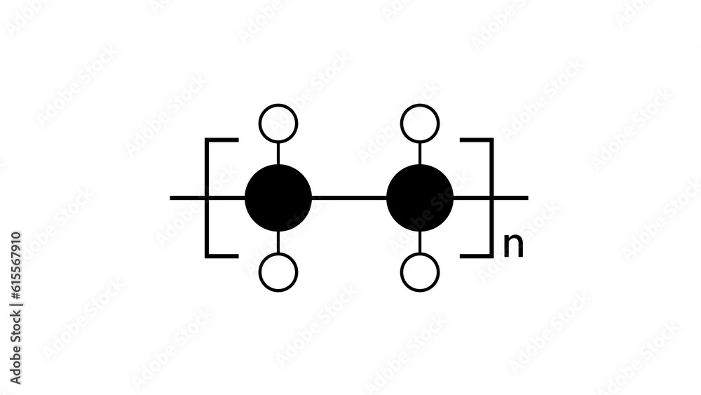 polyethylene molecule, structural chemical formula, ball-and-stick ...