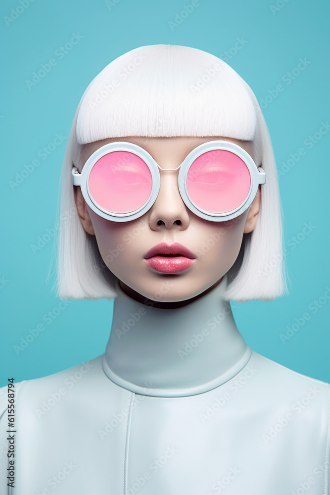 60s fashion, bold pop art, photo shoot style, of beautiful albino asian ...