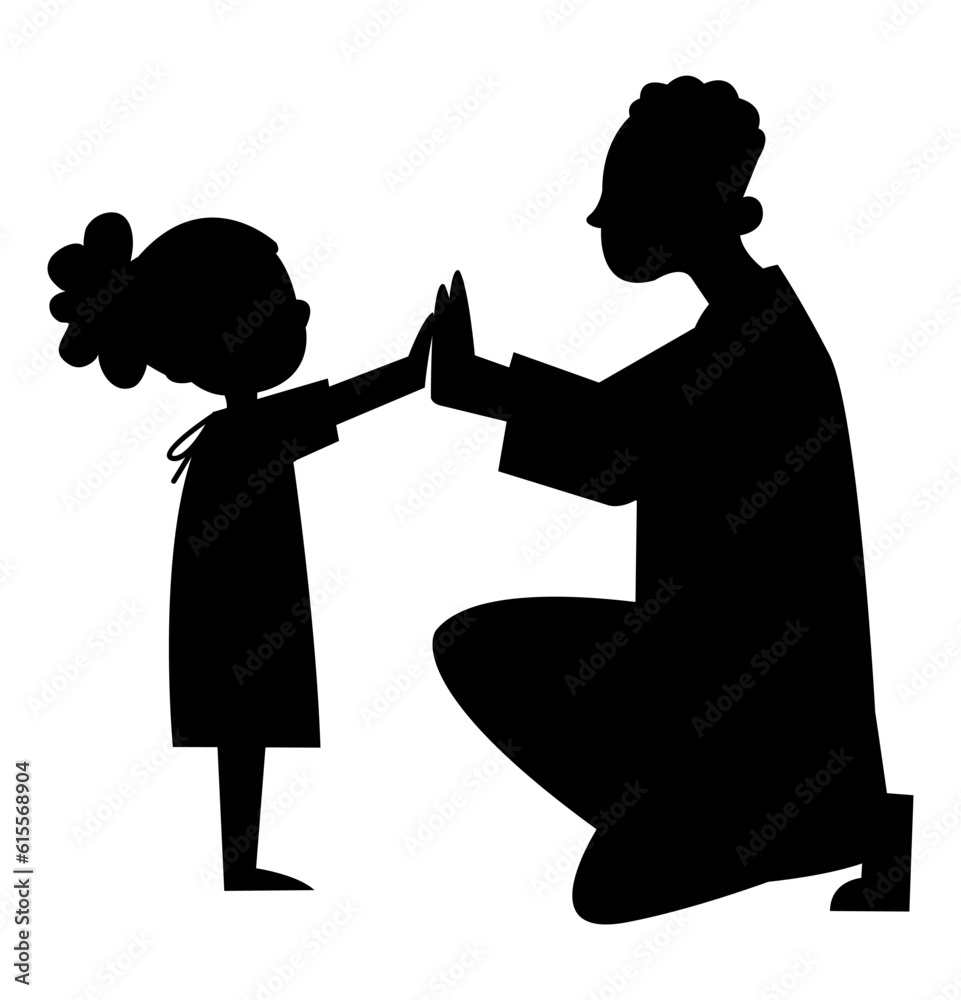 Black silhouette of a little girl patient high-fiving a male doctor ...