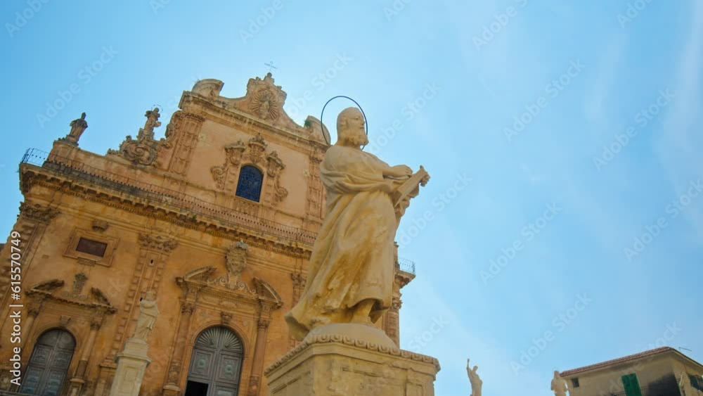 Highly decorated facade of the Church of Saint Peter in Modica. Baroque ...