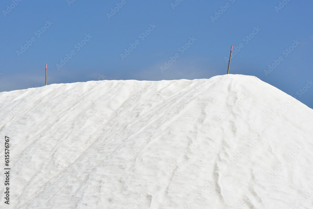salt pile from a salt pan farm close-up, sky background Stock Photo ...