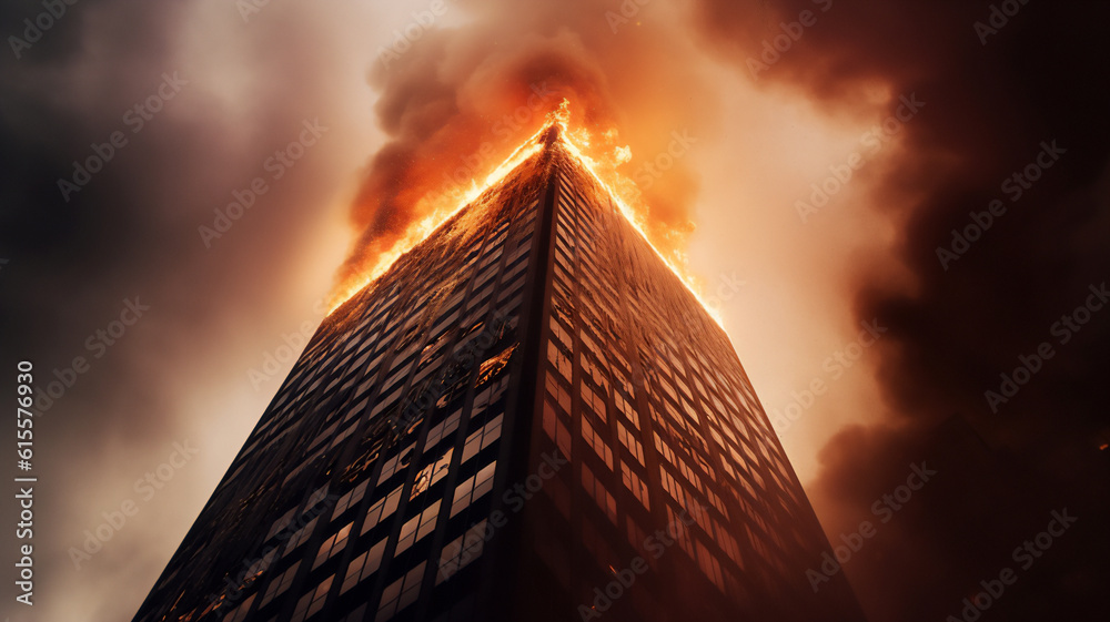 Skyscraper on fire bringing a blazing inferno to the architecture ...