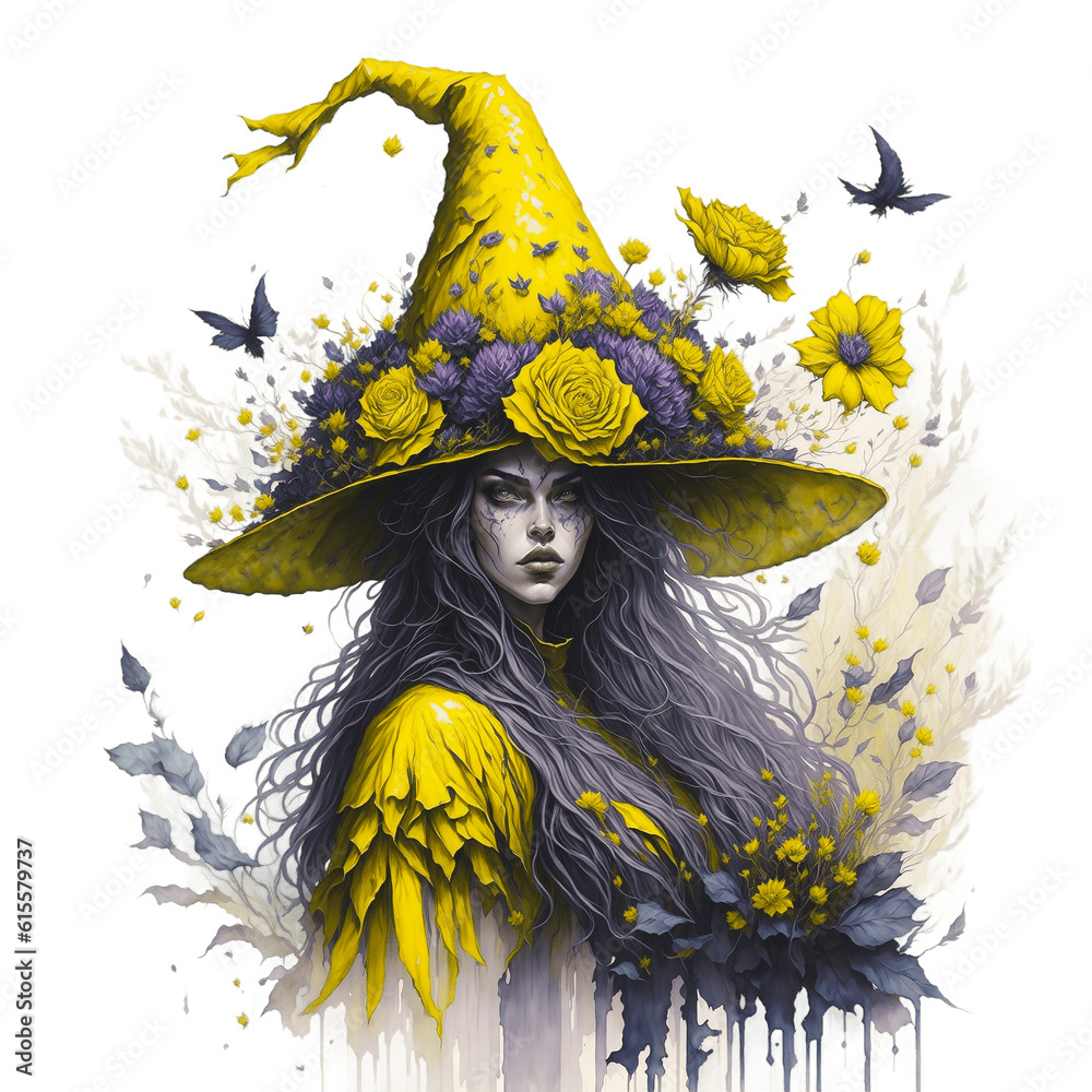 Watercolor Witch Clipart , Witchcraft Clip art, Witch wearing a hat ...