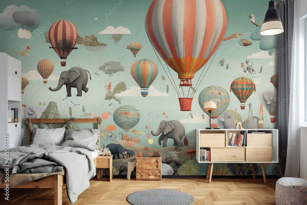 Creative and bright eco design of a children's room. Bright fantasy ...
