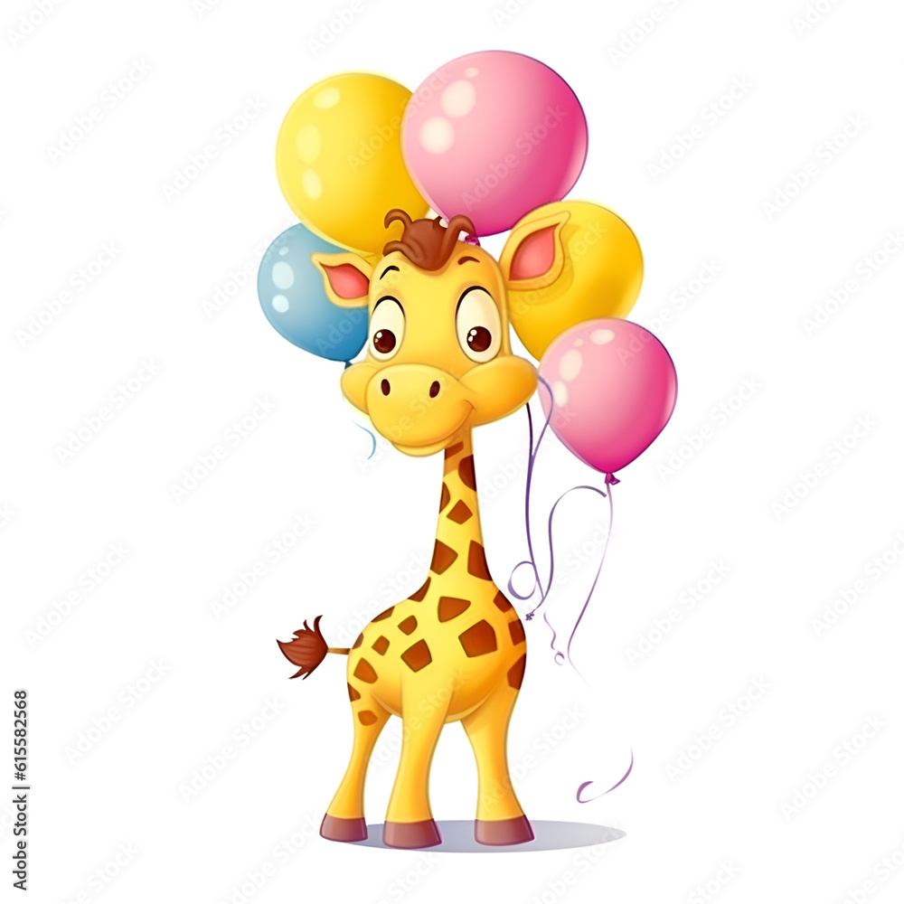 Vector illustration of Cute giraffe with balloons isolated on white ...