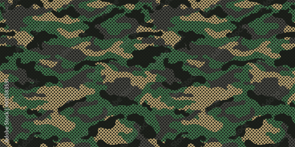 Camouflage texture seamless pattern with grid. Vector camouflage ...