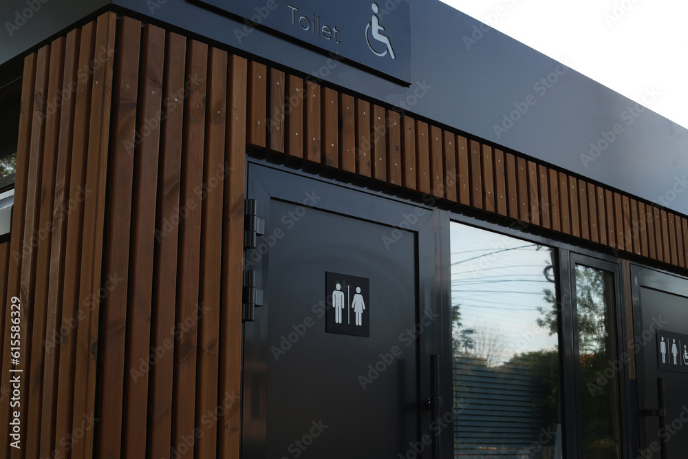 Modern bio-toilet modular toilet in the park. Mobile eco-friendly on ...