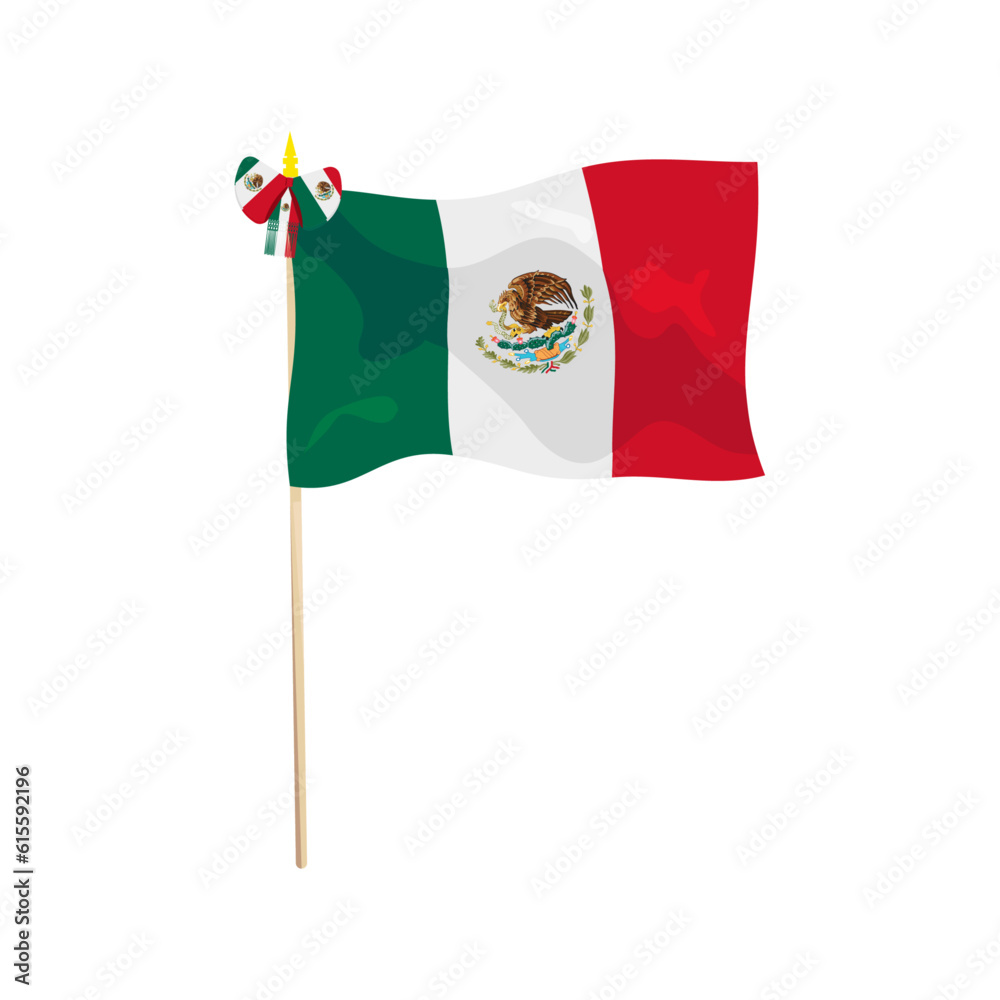 Mexican flag held on the flagpole, waving, with symbolic colors and ...