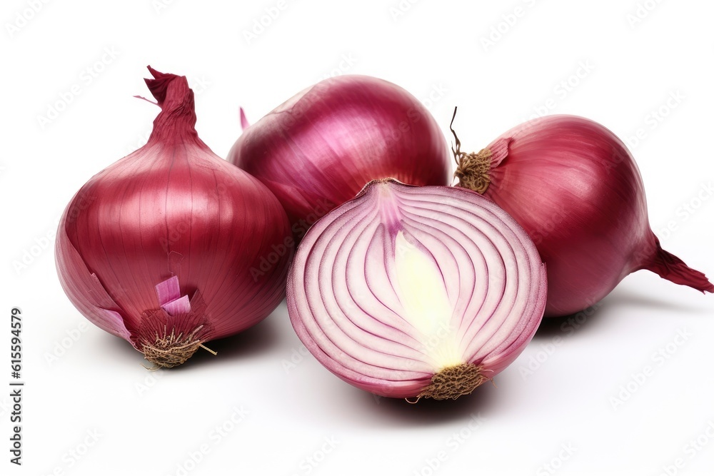 Illustration of four onions on a plain white background created with ...