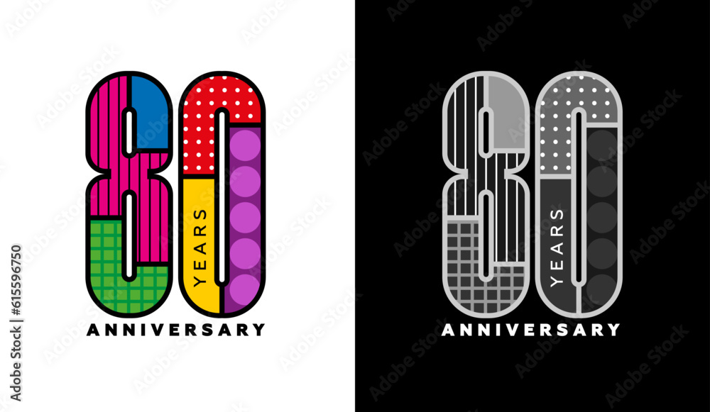 80th anniversary logo set, eightieth anniversary sign, colorful logo ...