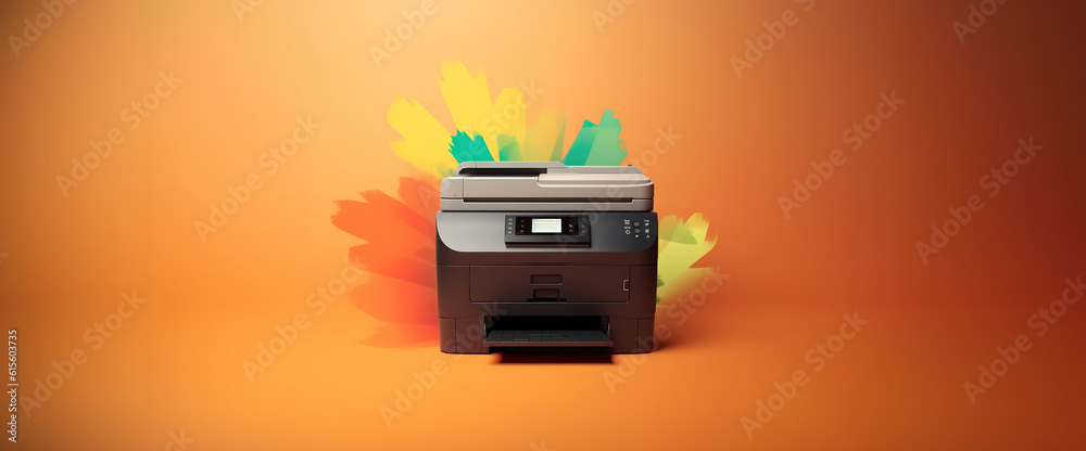 office or professional photocopier or printer with color splashes for ...