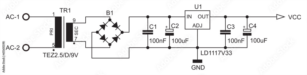 Vector schematic diagram of an electronic device (power supply) with ...
