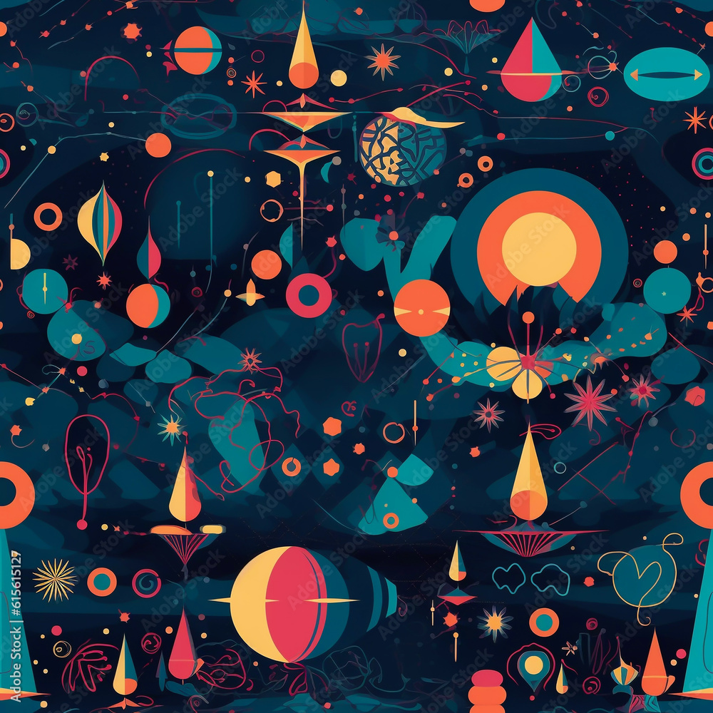 Seamless repeating pattern tile with colourful floating geometric ...