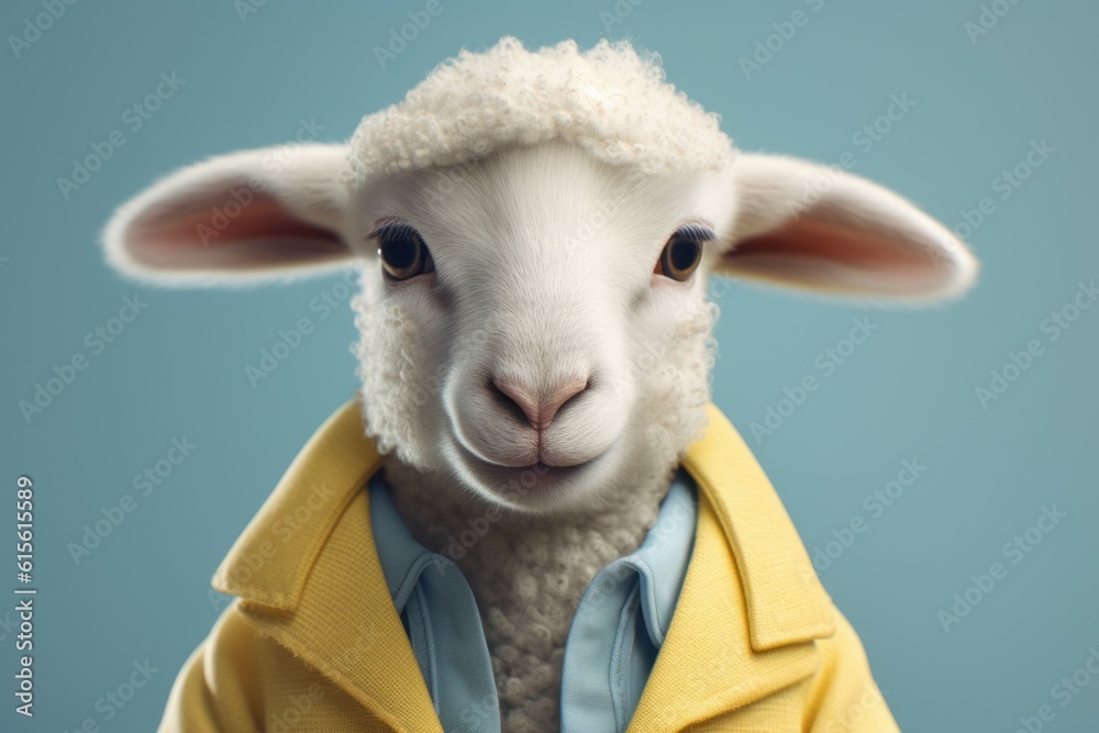 Anthropomorphic baby sheep dressed in human clothing. Humanized animal ...