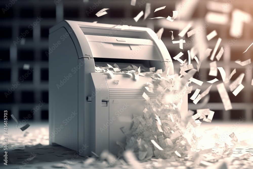 Paper shredder for shredding documents. Background with selective focus. AI generated, human ...