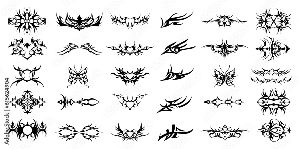Big bundle of gothic tribal tattoo element Stock Vector | Adobe Stock