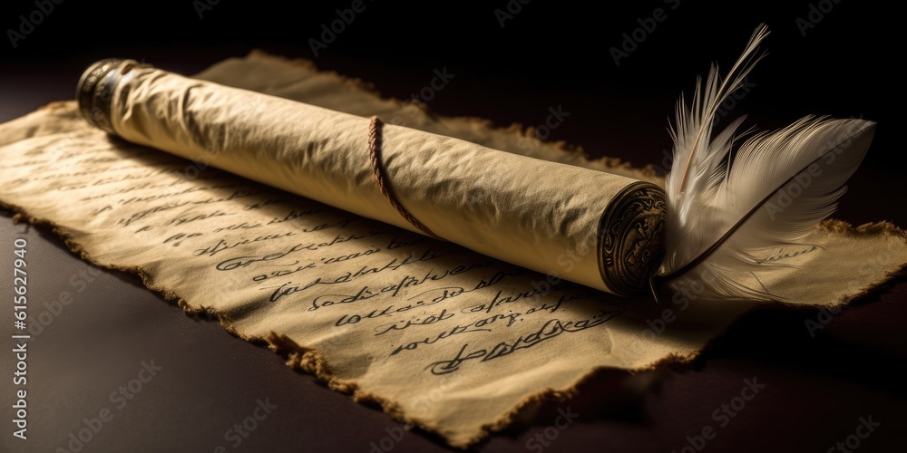 Parchment Scroll with Quill - Symbol of History Writing - AI Generated ...