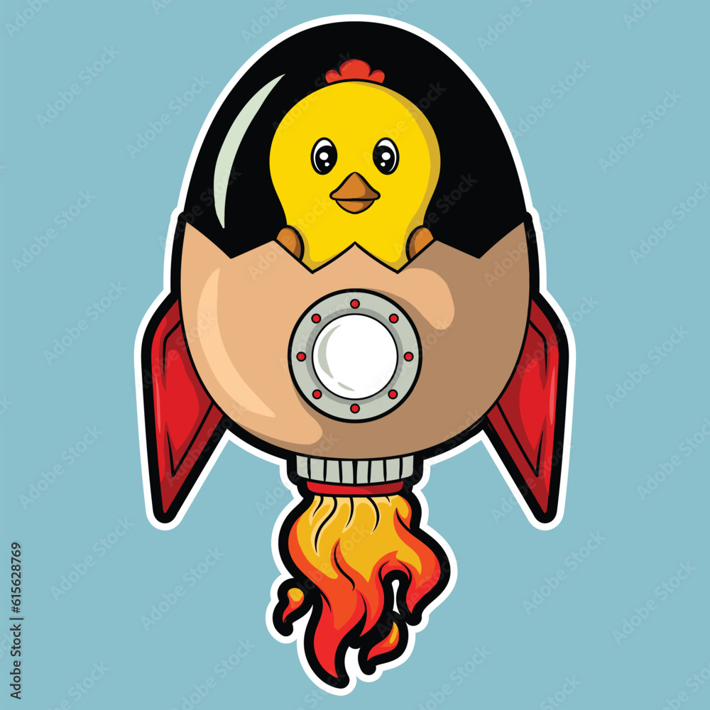 artwork illustrator and T shirt design cute character chicken rocket ...
