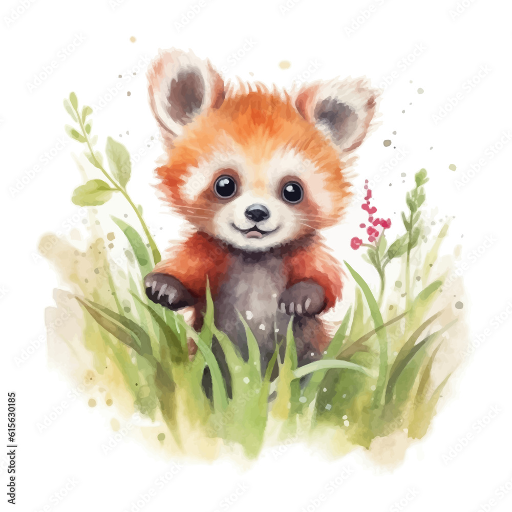 Cute baby red panda cartoon in watercolor painting style Stock Vector ...
