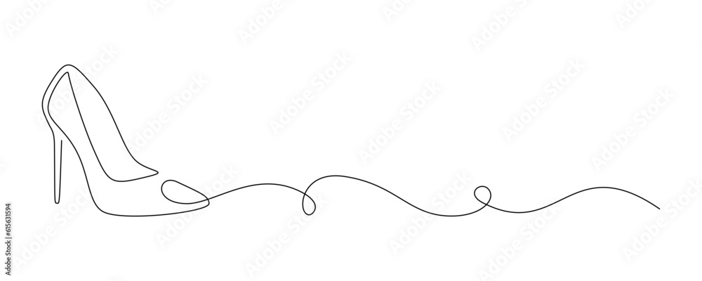 One continuous line drawing of high heels. Woman fashion shoes in ...
