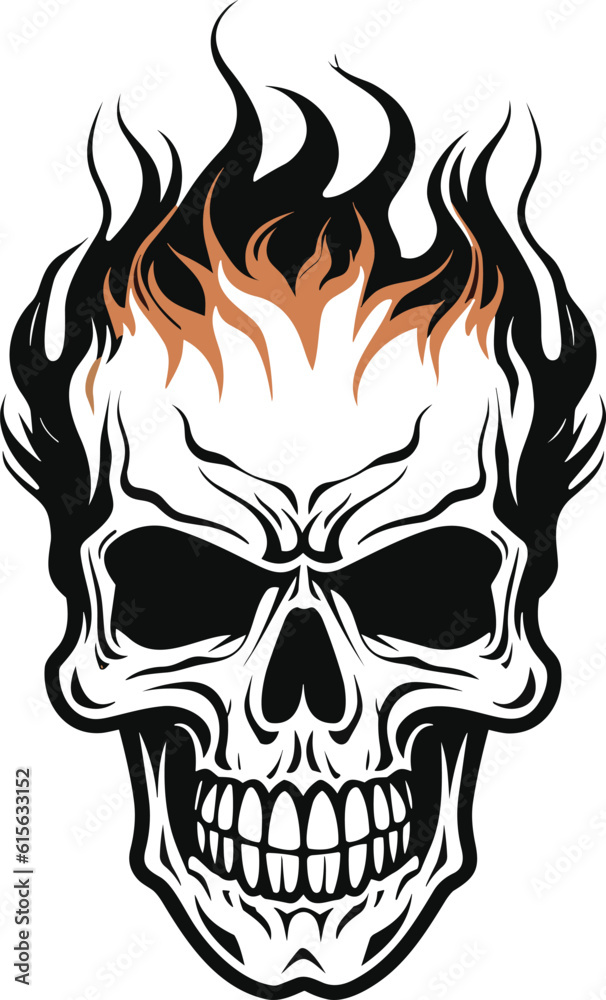 Burning human skull, Skull on Fire, tattoo, Logo template, black and ...