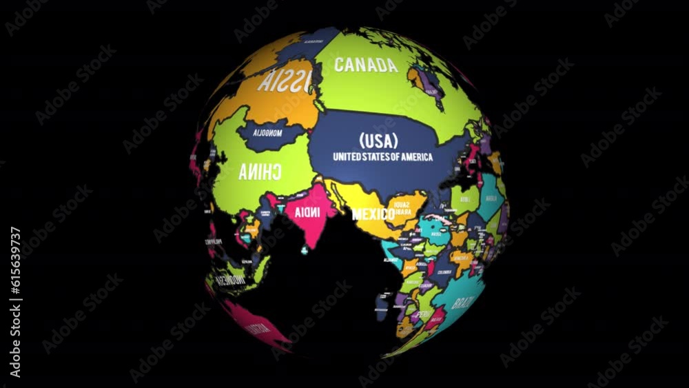 World map with country name spinning. Earth Rotation Animation Alpha ...
