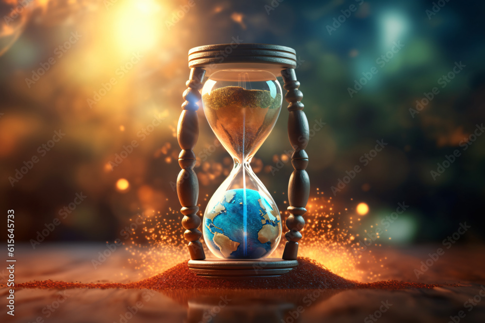 earth planet in hourglass global warming concept background Stock ...