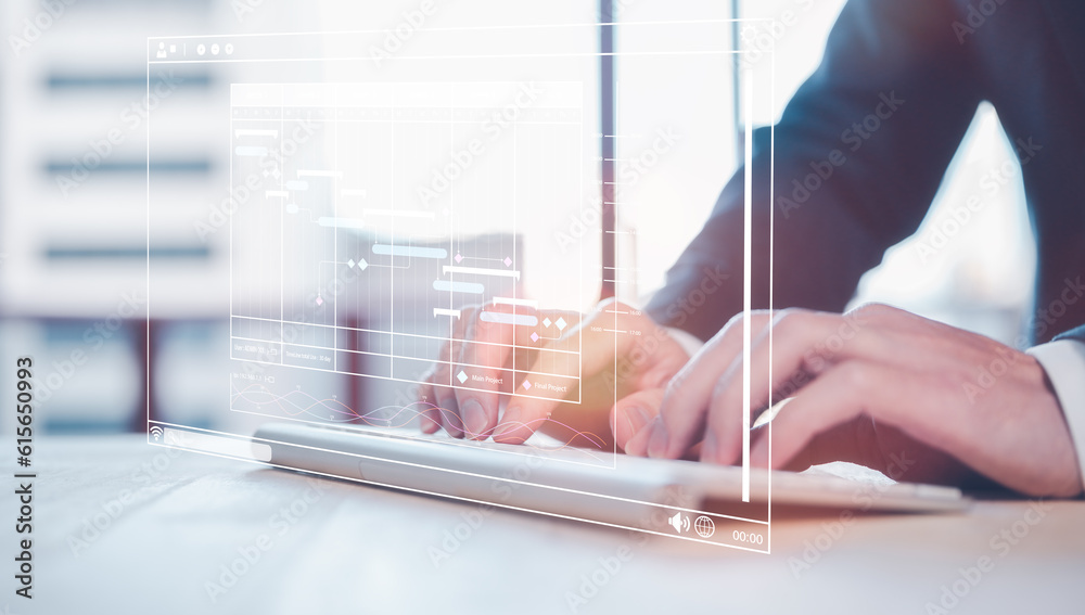 Document data system Report HR technology Concept, Businessman Manager typing on keyboard ...