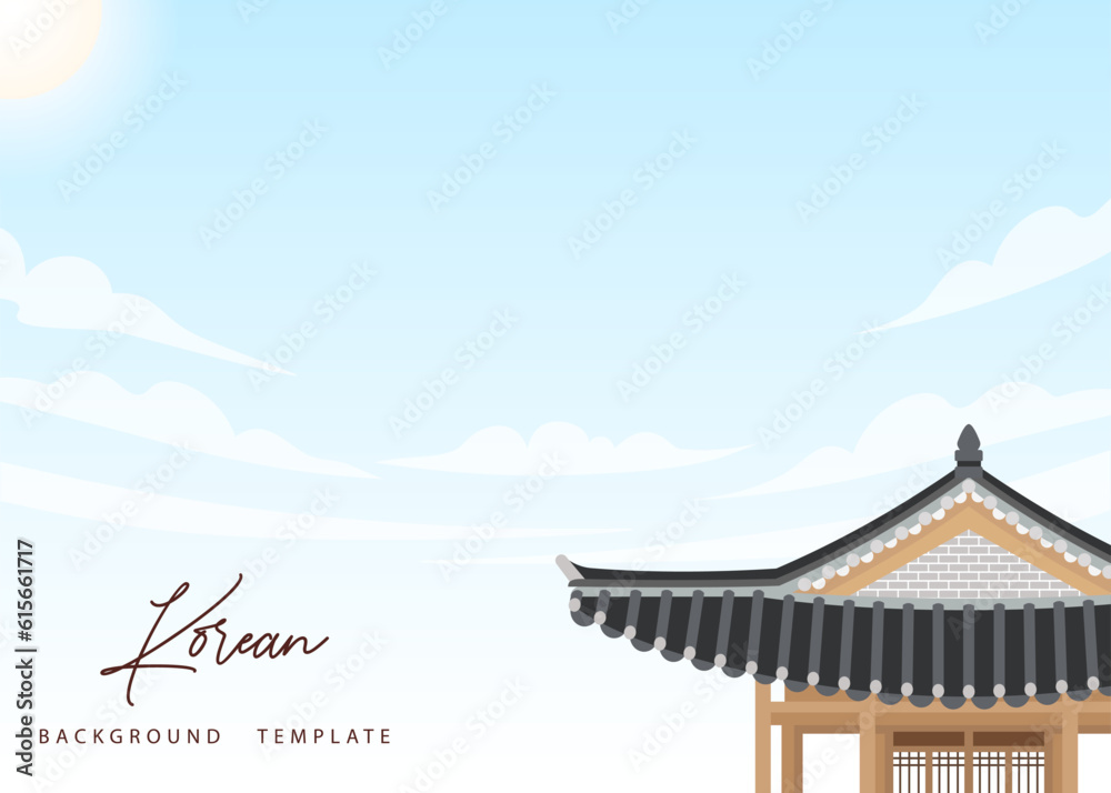 Korean background template, with hanok (korean traditional house) roof ...