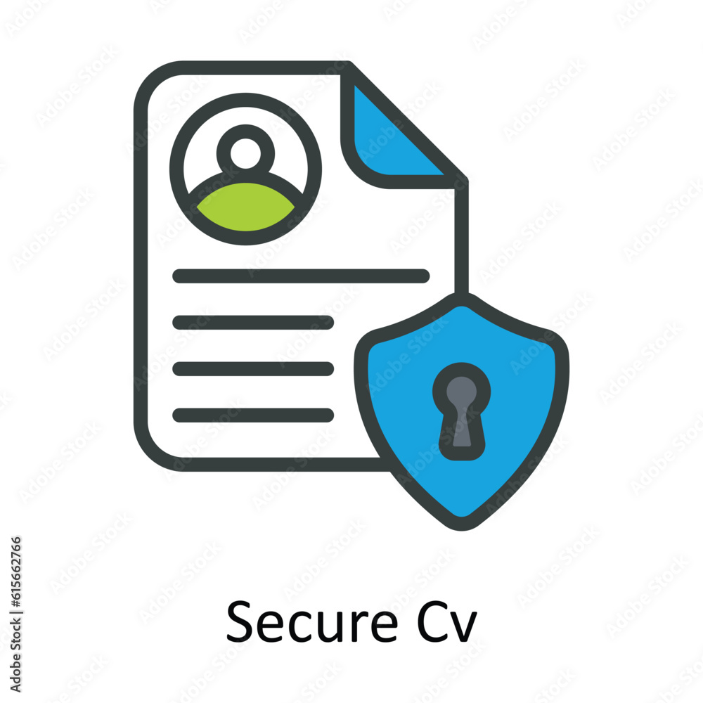 Secure Cv Vector Fill outline Icon Design illustration. Cyber security ...