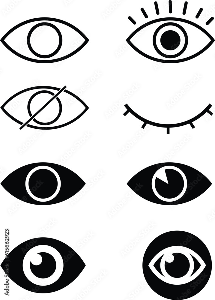 Outline eye icons. Open and closed eyes images, sleeping eye shapes ...