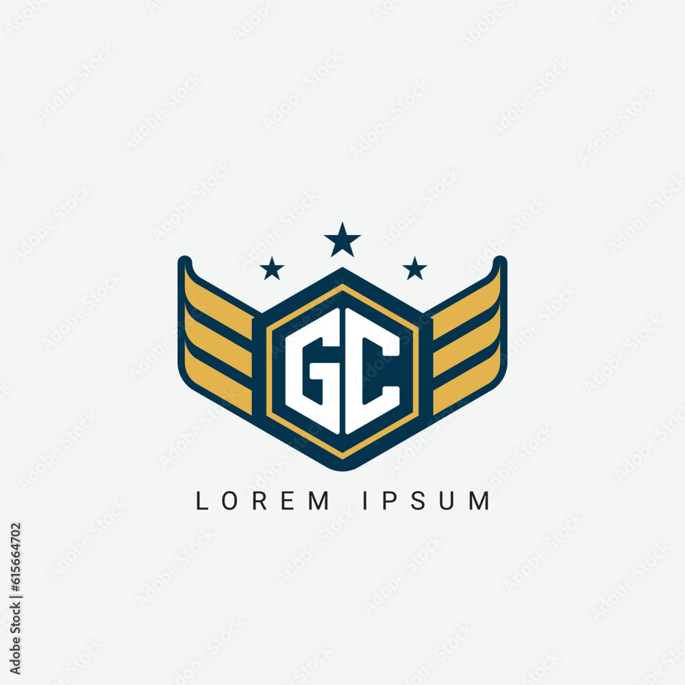 Alphabet letter GC, CG, G, C logo hexagon shape concept with wings ...