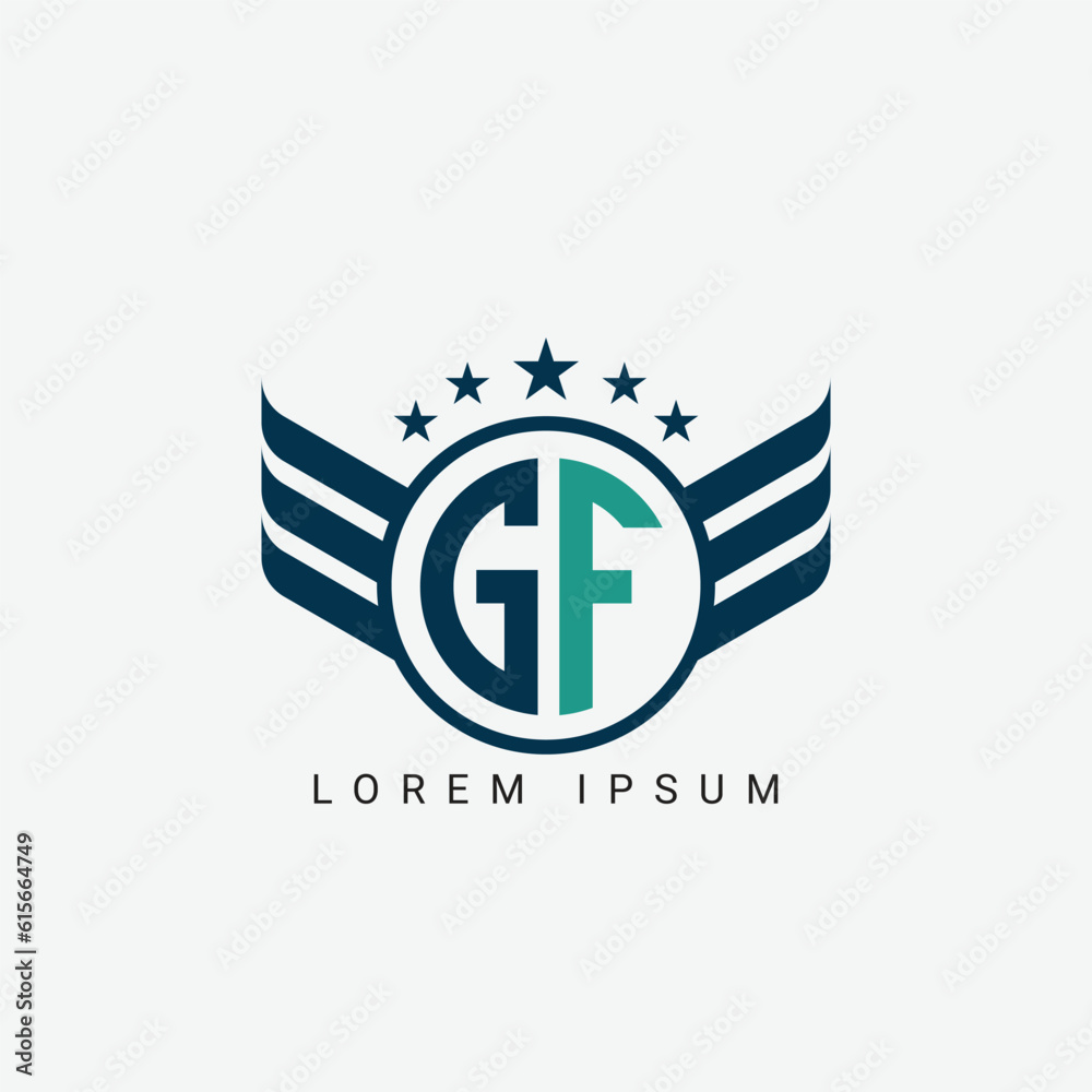 Alphabet letter GF, FG, G, F logo circle shape concept with wings ...