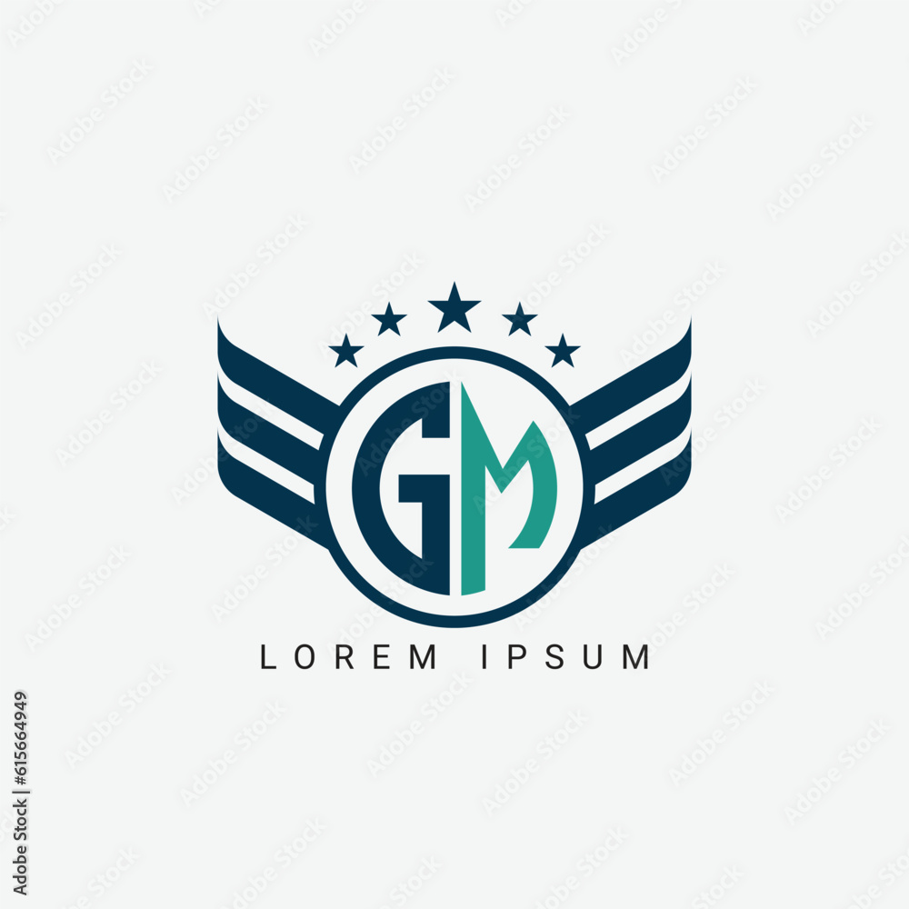Alphabet letter GM, MG, G, M logo circle shape concept with wings ...