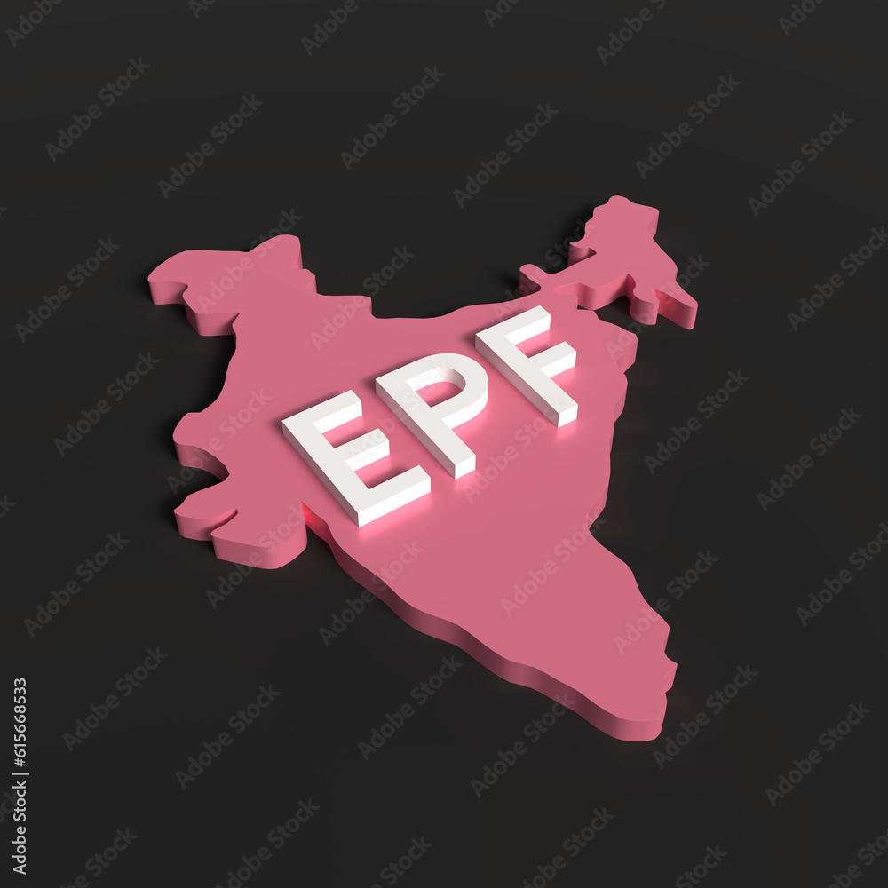 Employee Provident Fund Text (EPF) India Map 3D Shape on Black ...