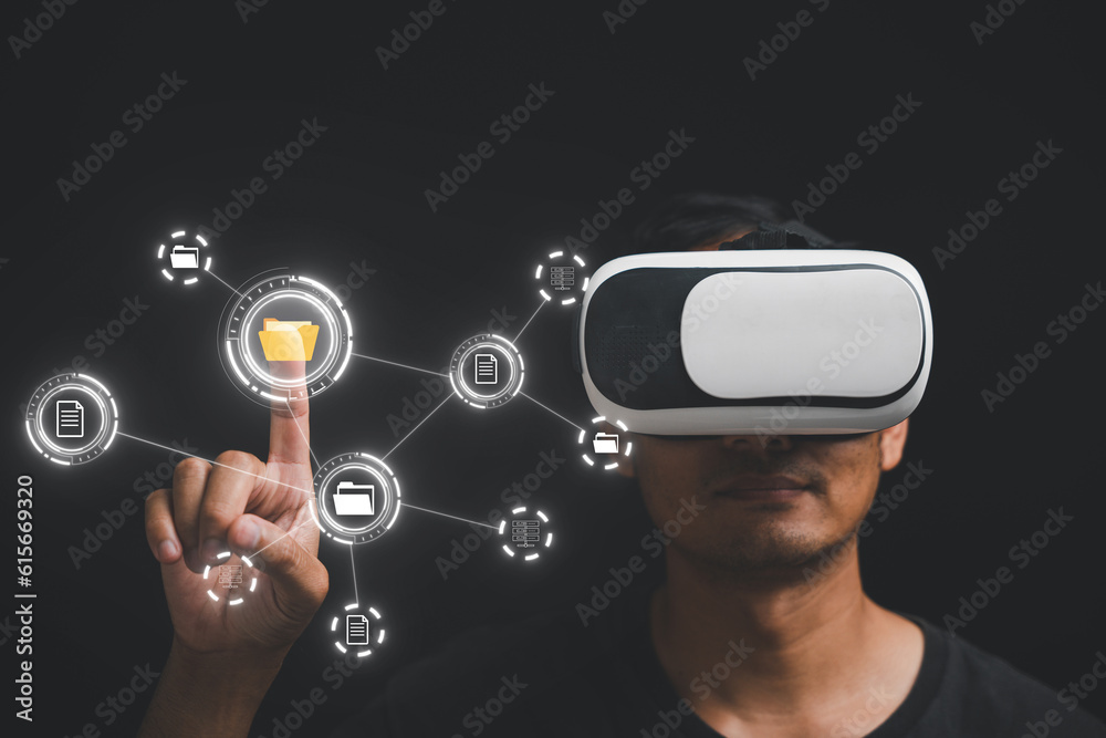 VR experience with worldwide internet connectivity, delving into virtual metaverse. advanced ...