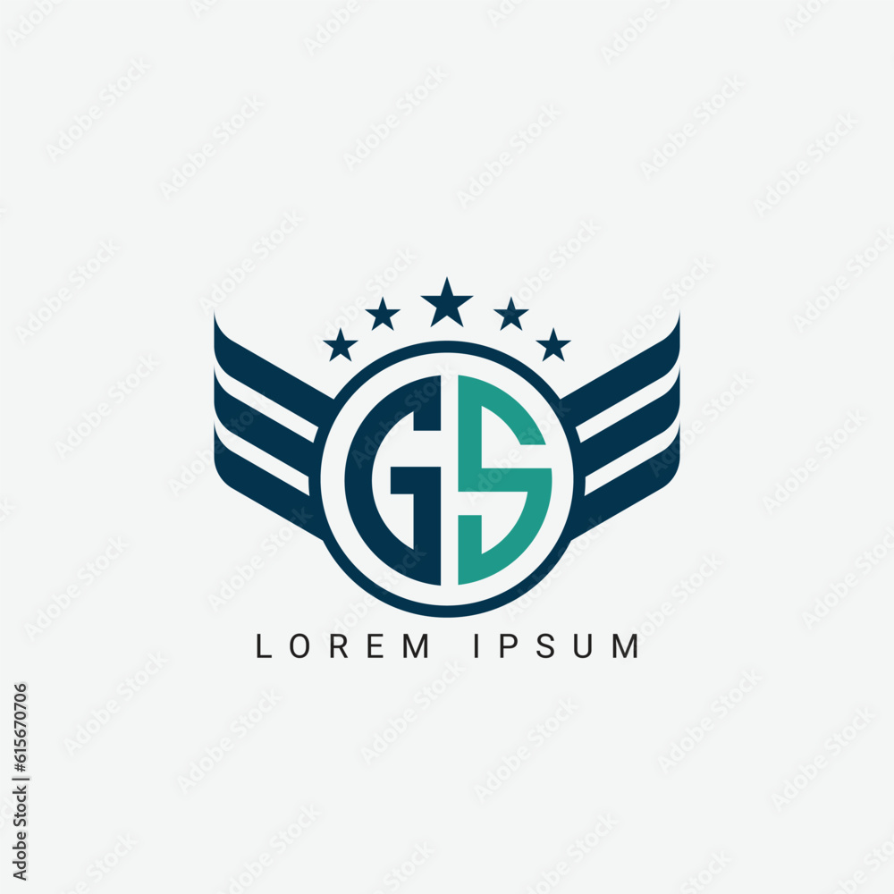 Alphabet letter GS, SG, G, S logo circle shape concept with wings ...