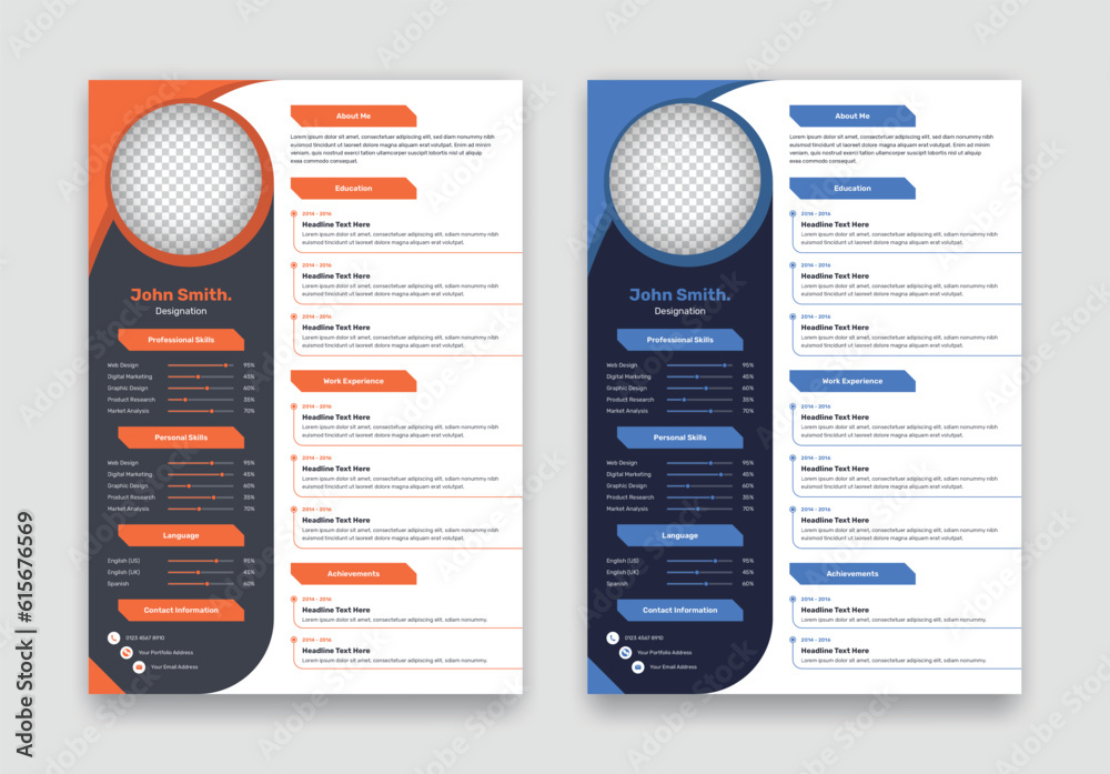 Modern professional cv or resume layout design with two color ...