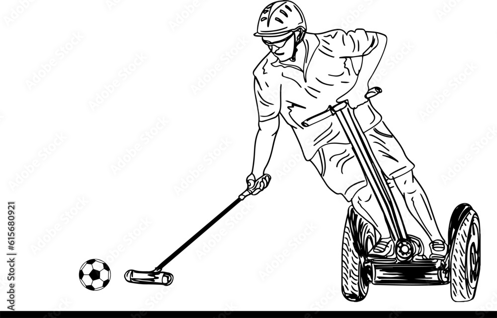Sketch Illustration of Sportsman on Segway Playing Polo, Capturing ...